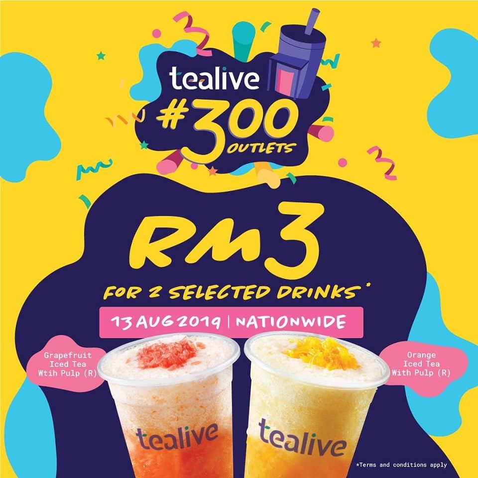 Tealive RM3 For 2 Selected Drinks @ 300 Outlets Nationwide